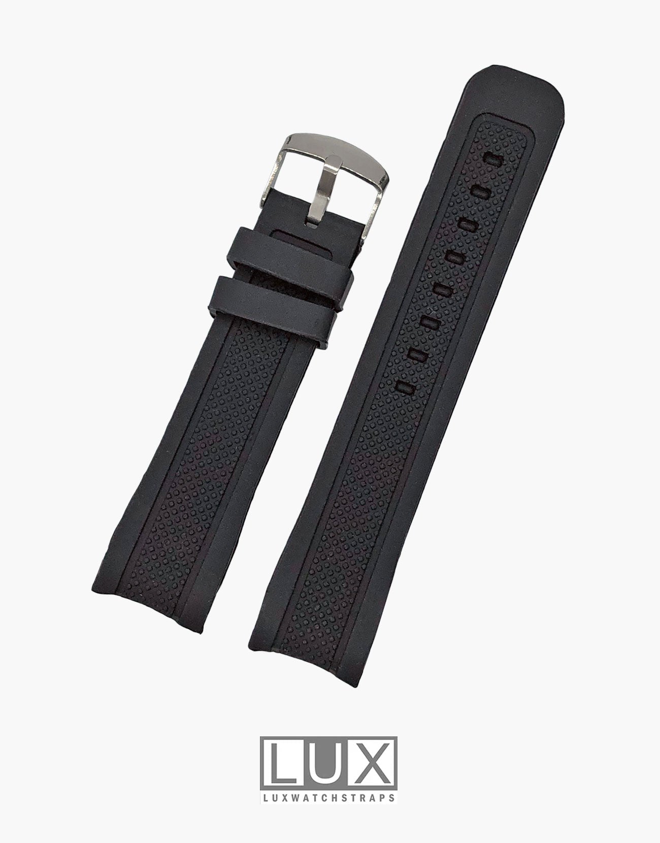 24mm Smooth Silicone Rubber Diver Watch Strap with Curved End by LUX ...