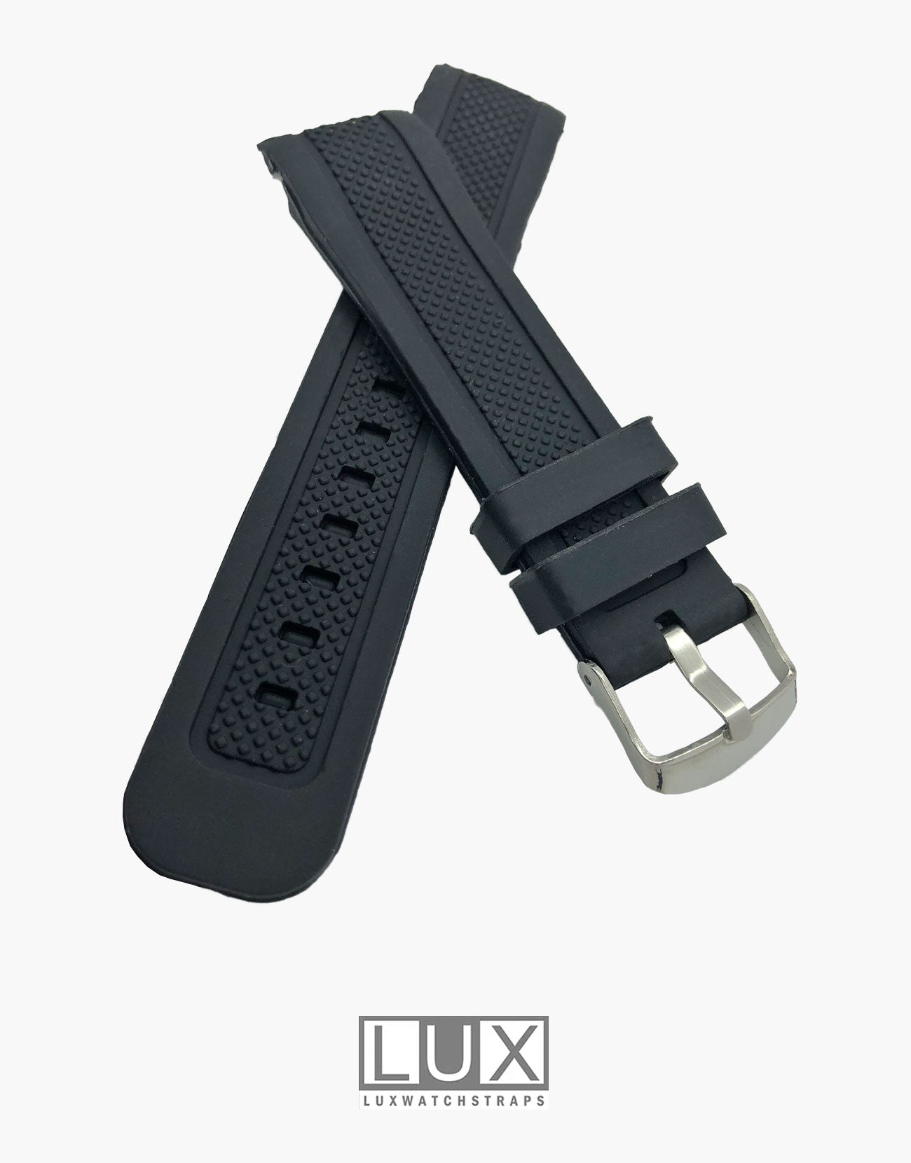 24mm Smooth Silicone Rubber Diver Watch Strap with Curved End by LUX ...