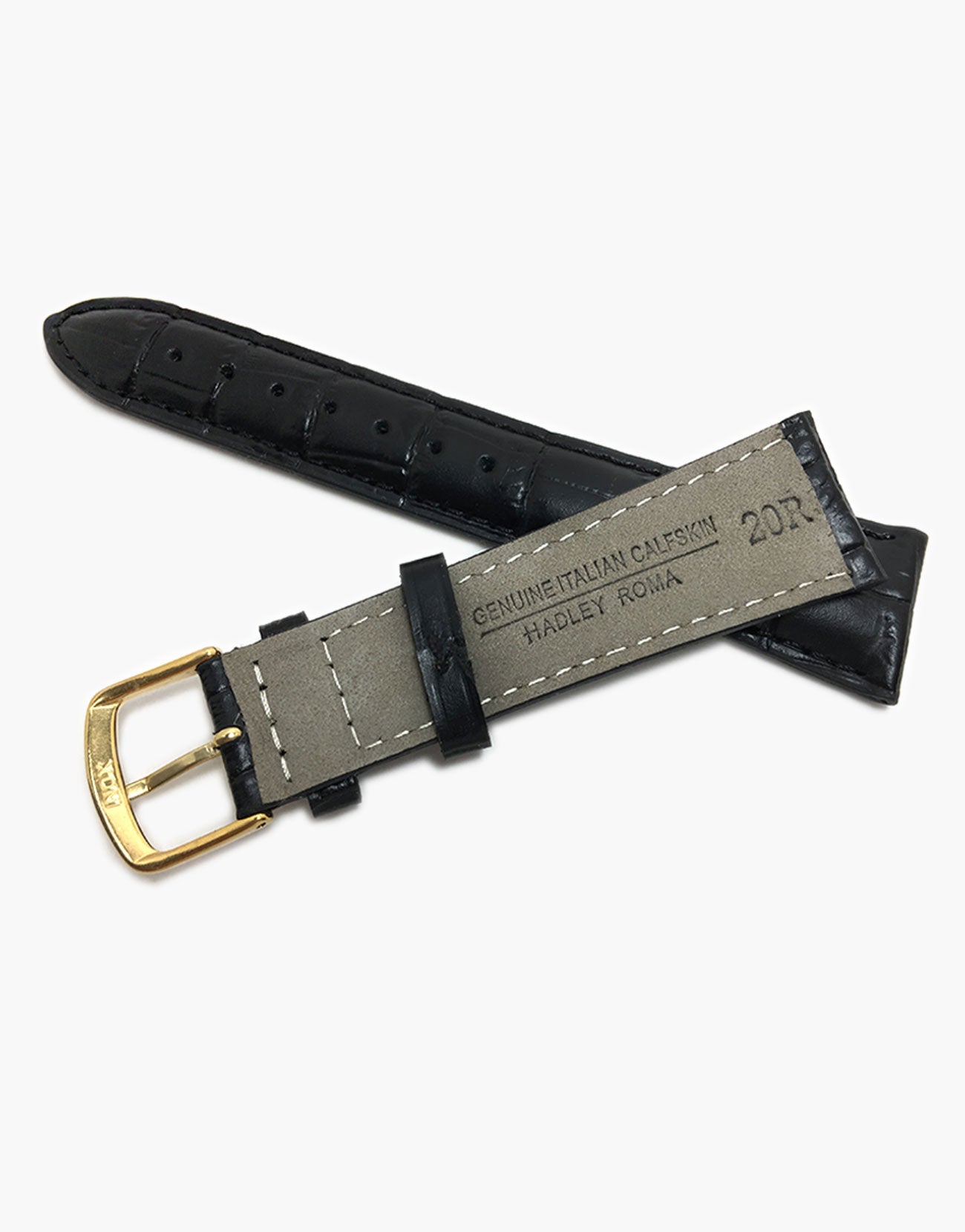 20mm Leather Alligator Grain Hadley-Roma MS835 Black- Golden buckle ...